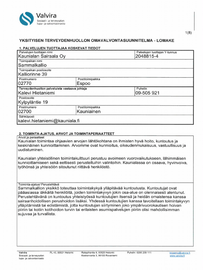 Sammalkallion-Omavalvontasuunnitelma KH 290323 | PDF