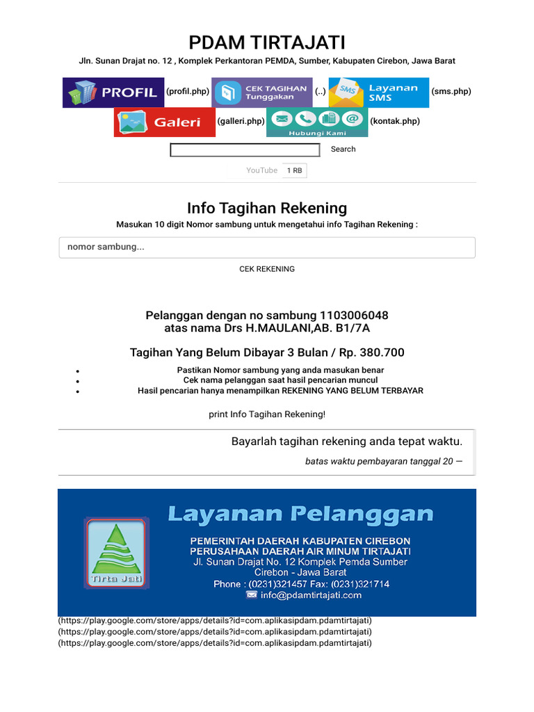 Pdam Tirta Jati - Cek Rekening | PDF