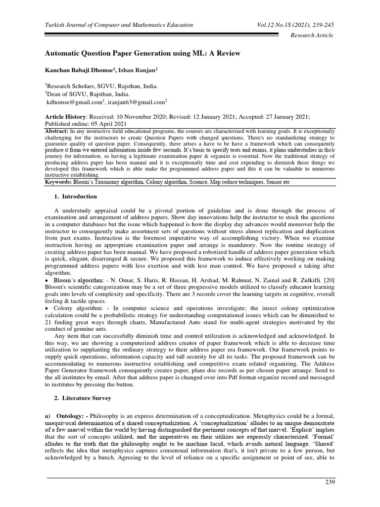 Automatic Question Paper Generation using ML: | PDF | Metaphysics ...