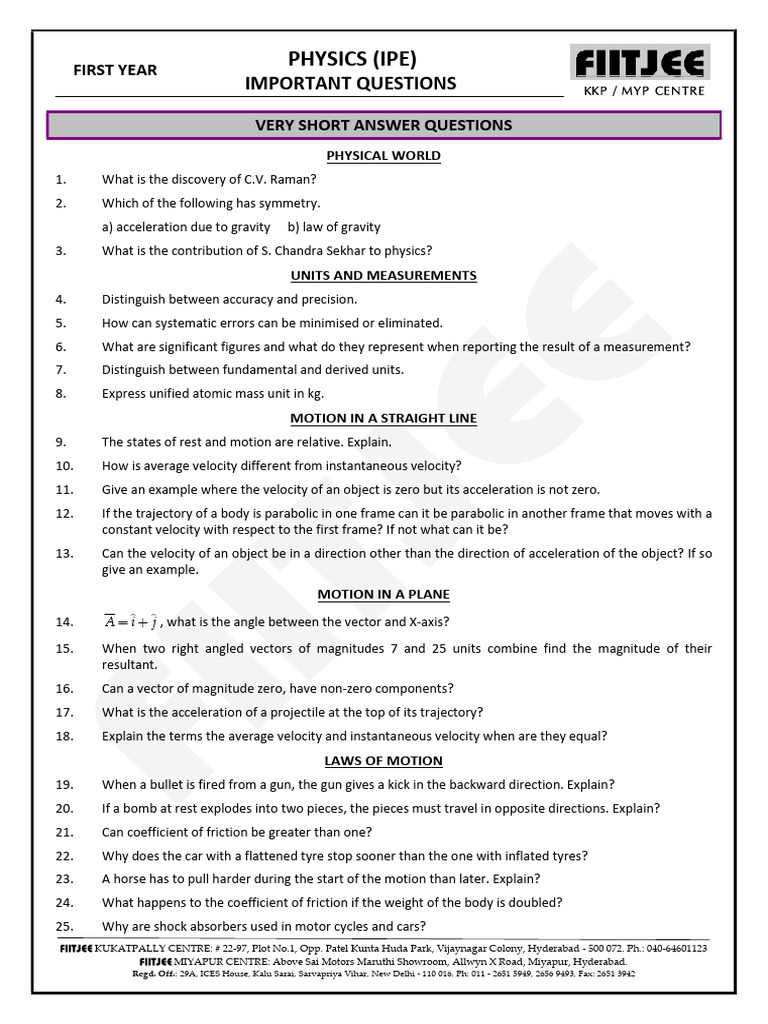 Junior Physics Ipe Imp Q.bank 2019-2020 | PDF | Collision | Rotation Around A Fixed Axis
