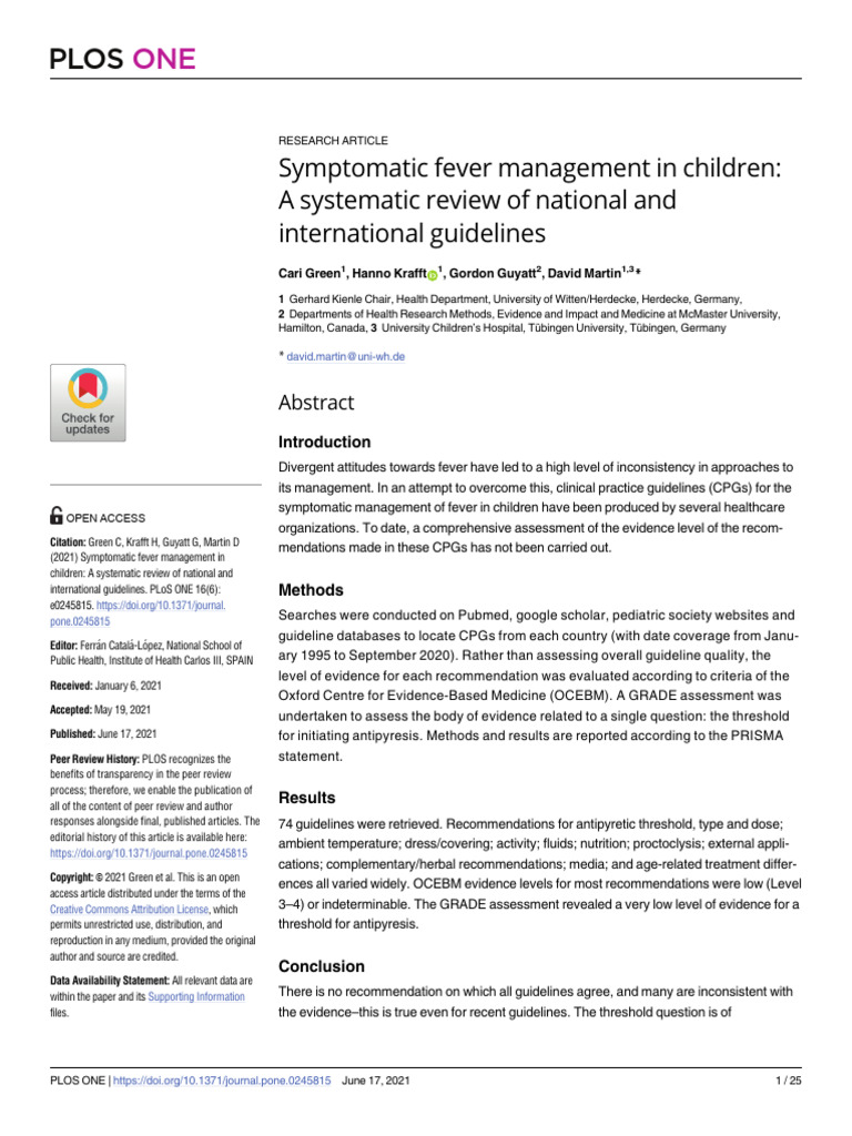 Symptomatic Fever Management In Children A Systema Pdf Randomized