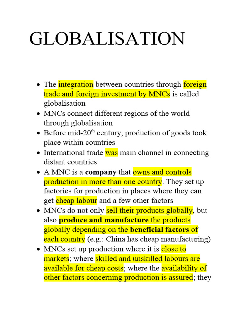 GLOBALISATION | PDF | Globalization | Multinational Corporation