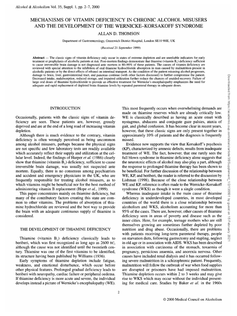 2000 MECHANISMS OF VITAMIN DEFICIENCY IN CHRONIC ALCOHOL MISUSERS | PDF ...