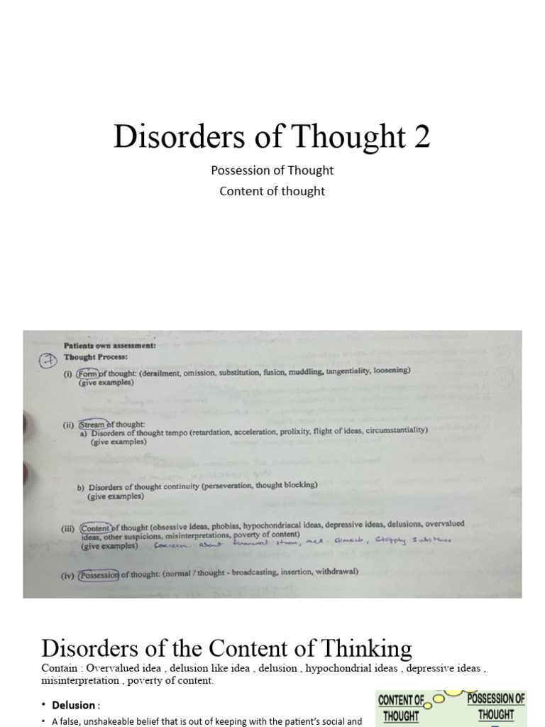 Disorders of Thought 2 | PDF | Delusion | Obsessive–Compulsive Disorder