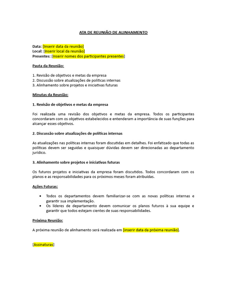Modelo - Ata de Reunião de Alinhamento | PDF | Negócios