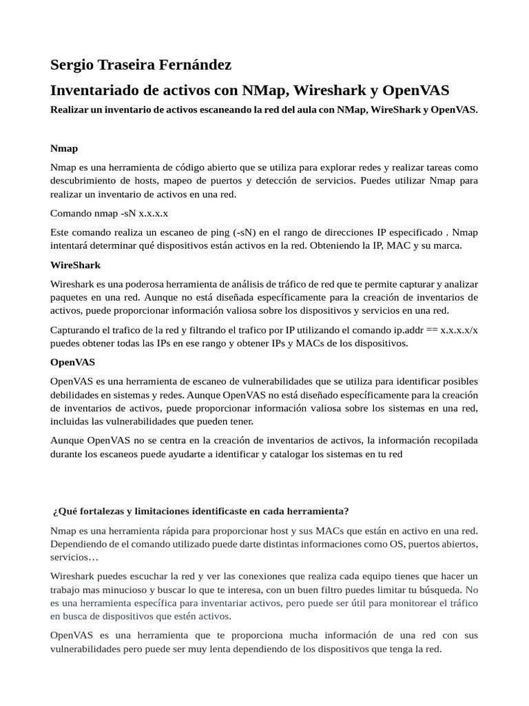 NMap, Wireshark y OpenVAS | PDF | Dirección IP | Transmisión de datos