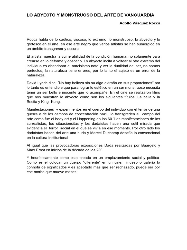 Lo Abyecto en el Arte de Vanguardias | PDF | Estética | Las artes