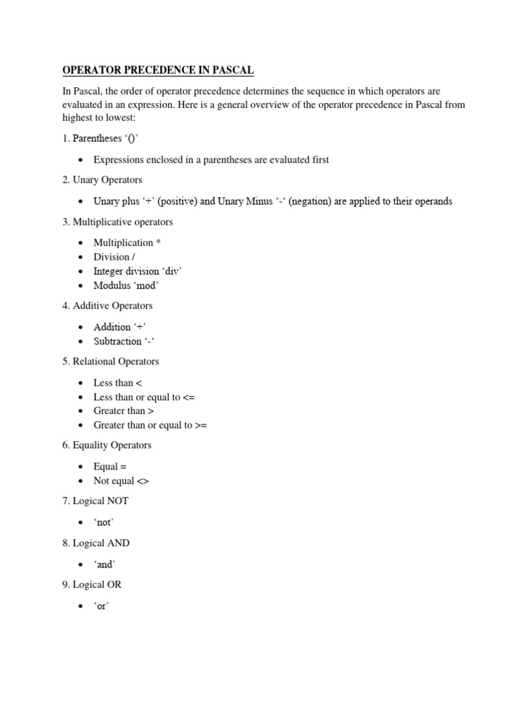 Operator Precedent | PDF | Mathematical Logic | Computer Programming Operator Precedent | PDF | Mathematical Logic | Computer Programming