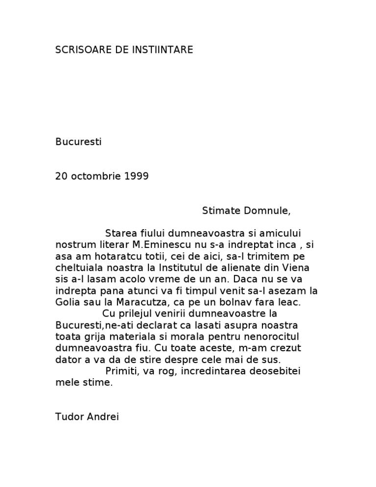 Scrisoare de Instiintare | PDF