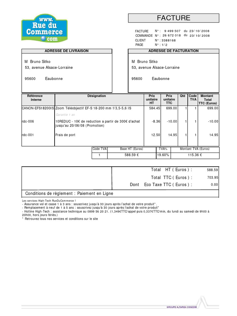 Facture RueDuCommerce - Bruno Sitko | PDF | Taxe sur la valeur ajoutée ...