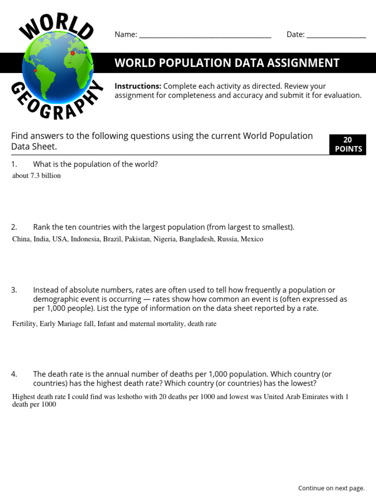 World Geography Population Data Assignment | PDF | Total Fertility Rate ...