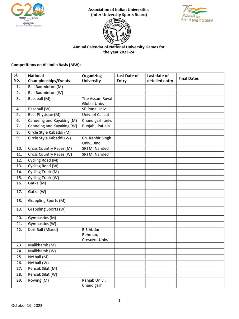 Sports Calendar 2023-24 | PDF | Sports | Summer Sports