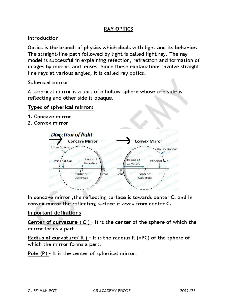 8.Ray Optics | PDF | Optics | Mirror
