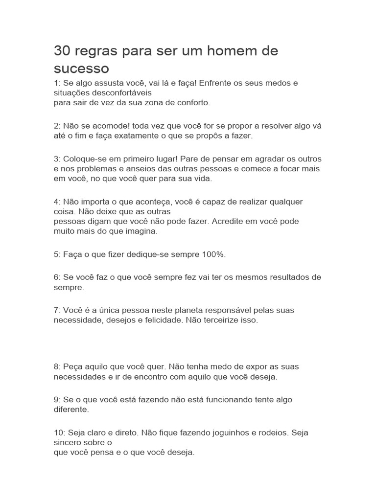 30 Regras Para Ser Um Homem De Sucesso Pdf Vida Pensamento
