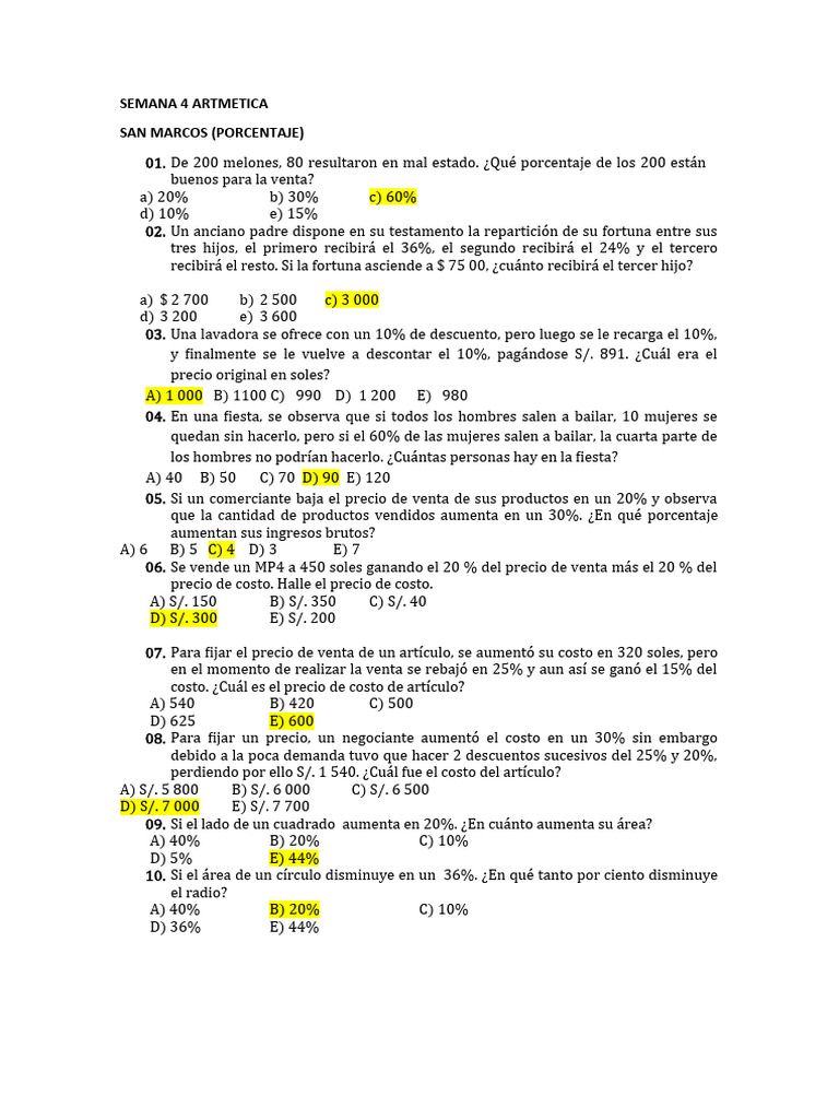 Preg Arit | PDF | Porcentaje