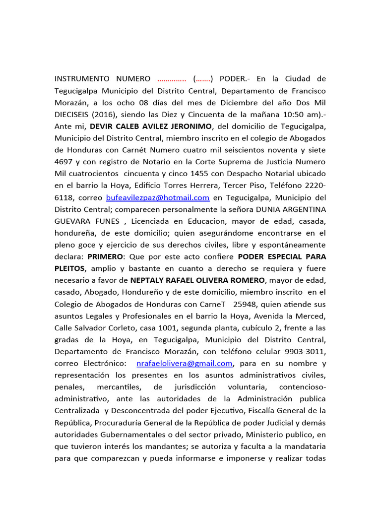 Formato de Poder Especial para Pleitos. | PDF | Judicaturas ...