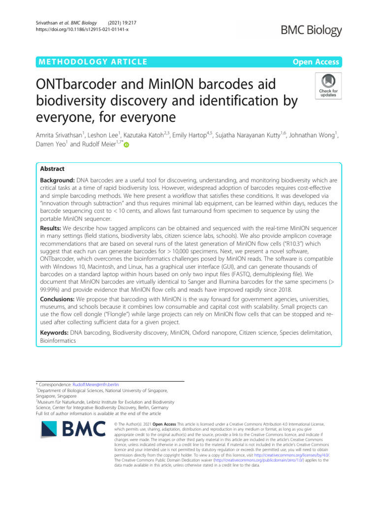 Amrita 2021 ONTbarcoder & MinION | PDF | Dna Sequencing | Biodiversity