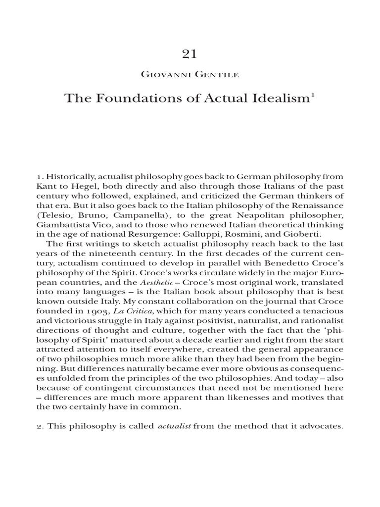 Giovanni Gentile's Actual Idealism Explained | PDF | Georg Wilhelm ...