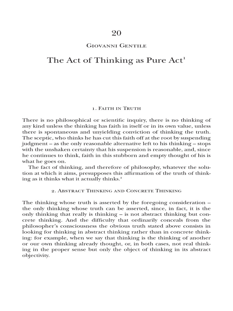Act of Thinking As Pure Act - Giovanni Gentile | PDF | Thought | Truth