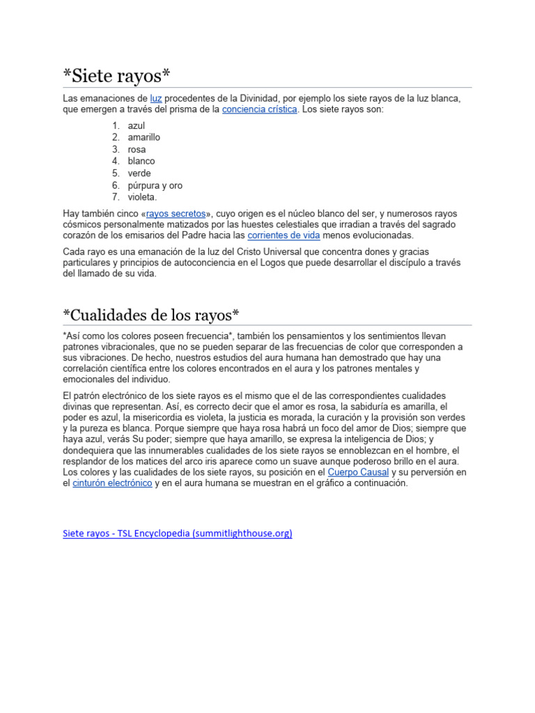Siete Rayos: Colores y Cualidades Divinas | PDF | Religión y espiritualidad