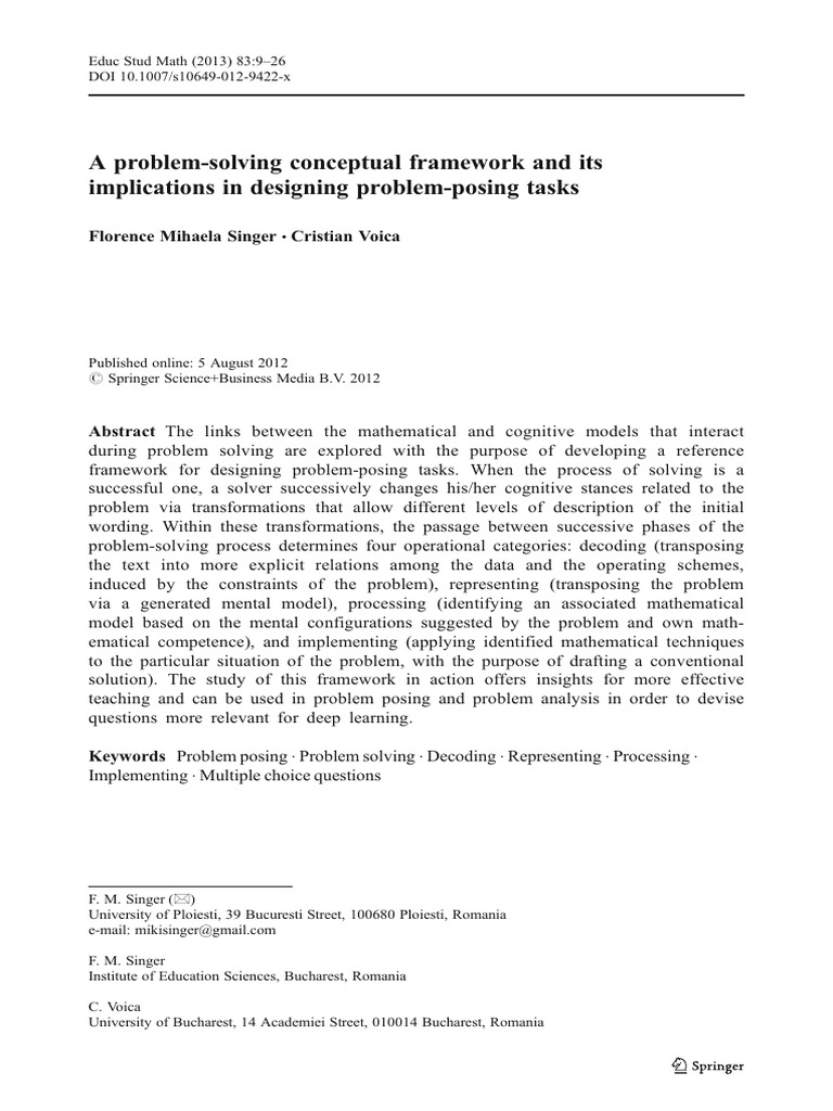 Singer, Voica. (2013). A problem-solving conceptual framework ...