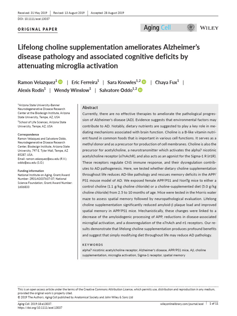 Lifelong Choline Supplementation Ameliorates Alzheimer's Disease ...