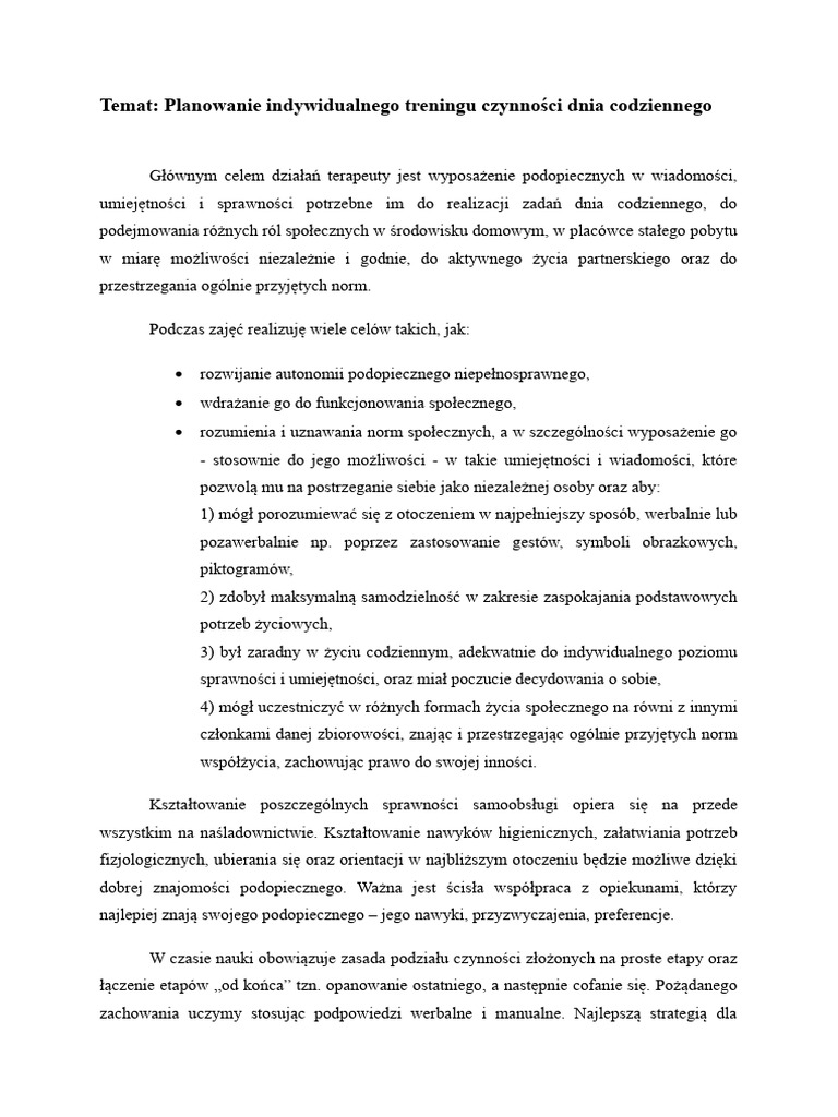 Trening Higieniczny | PDF