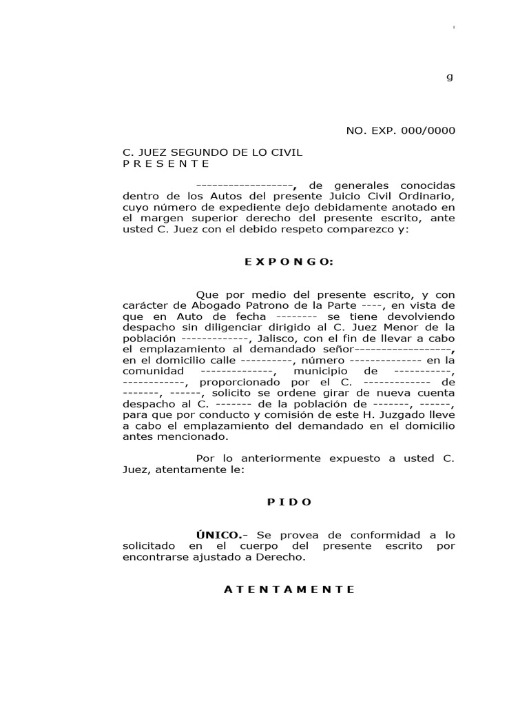 Formato Girar Despacho A Juzgado para Emplazar Demandado | PDF