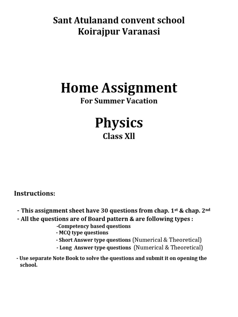 Class 12 Physics Summer Assignment | PDF | Capacitance | Electrical Engineering