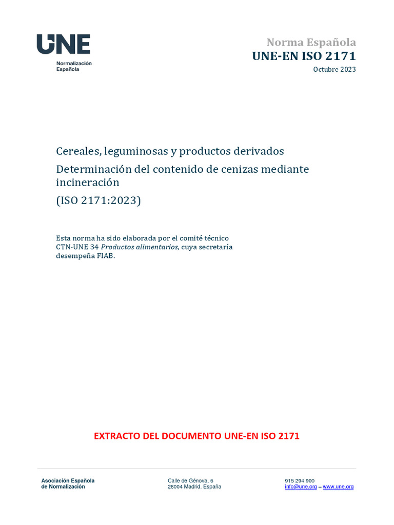 (Ex) Une-En Iso 2171 2023 | PDF | Cereales | Organización internacional para la estandarización