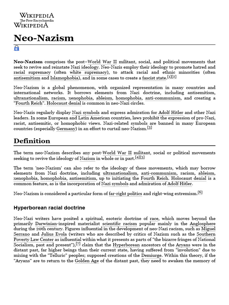 Neo-Nazism - Wikipedia Real | PDF | Far Right Politics | Nazi Party
