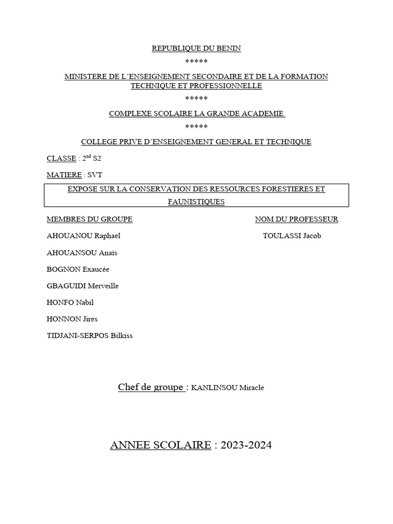 Conservation des ressources au Bénin | PDF | Forêt | Déforestation