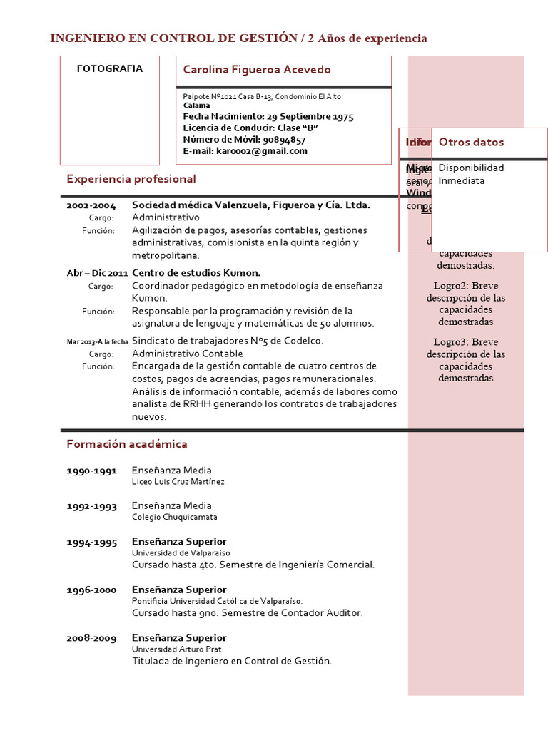 CV Carolina | PDF | Contador | Informática