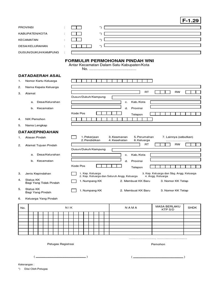 F 1 29 Formulir Permohonan Pindah Wni | PDF