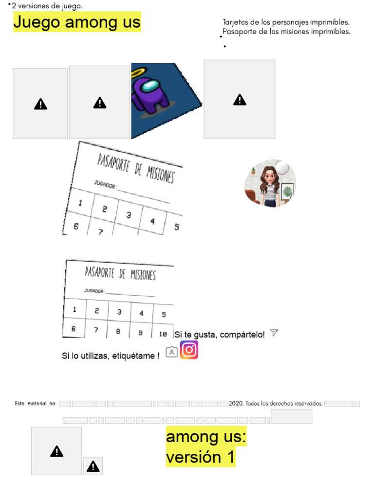 Tarjetas imprimibles Juego Among Us - Gafasdemaestra | PDF
