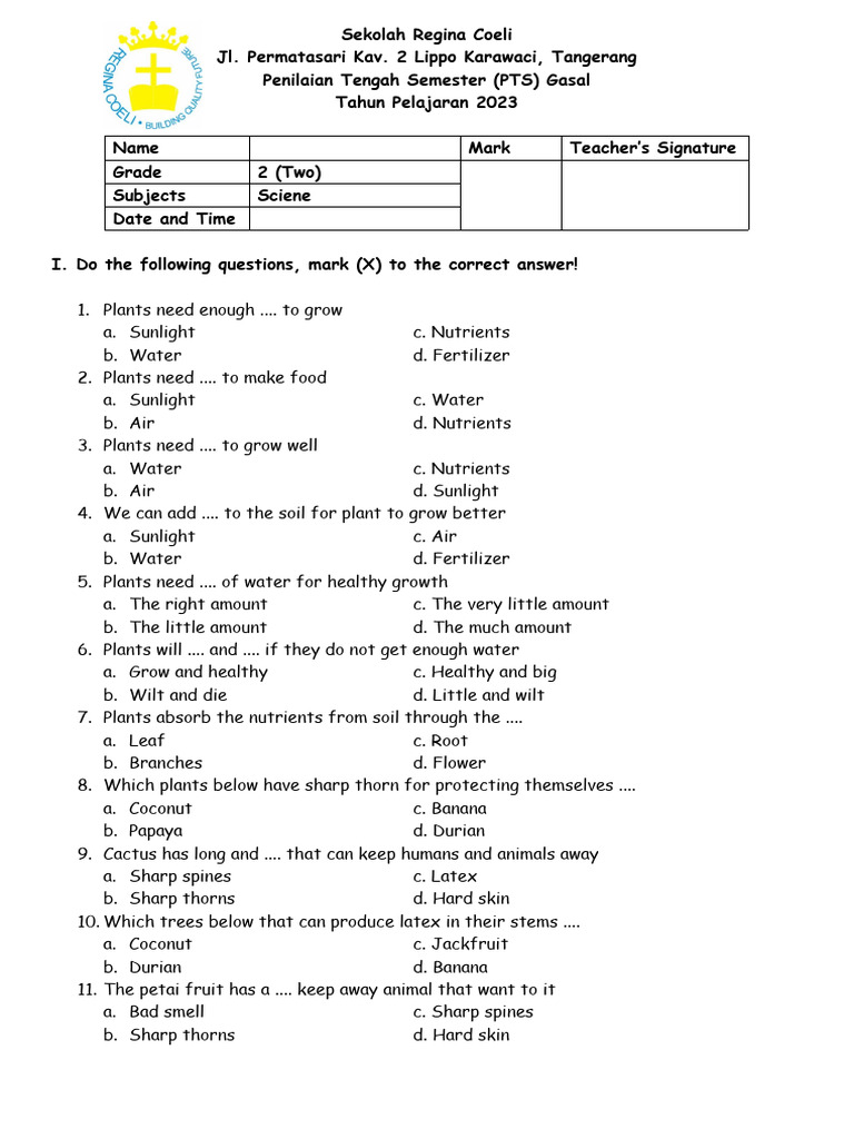 Ulangan Mid Science 2 | PDF | Plants | Shadow