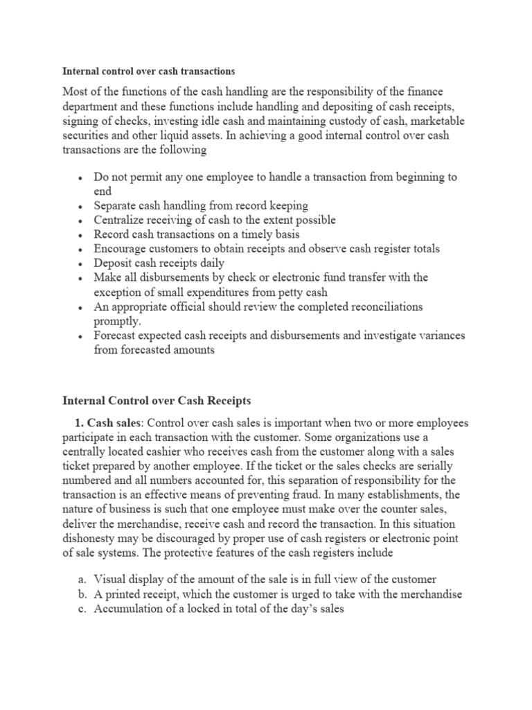 Internal Controls for Cash Transactions | PDF | Cheque | Audit