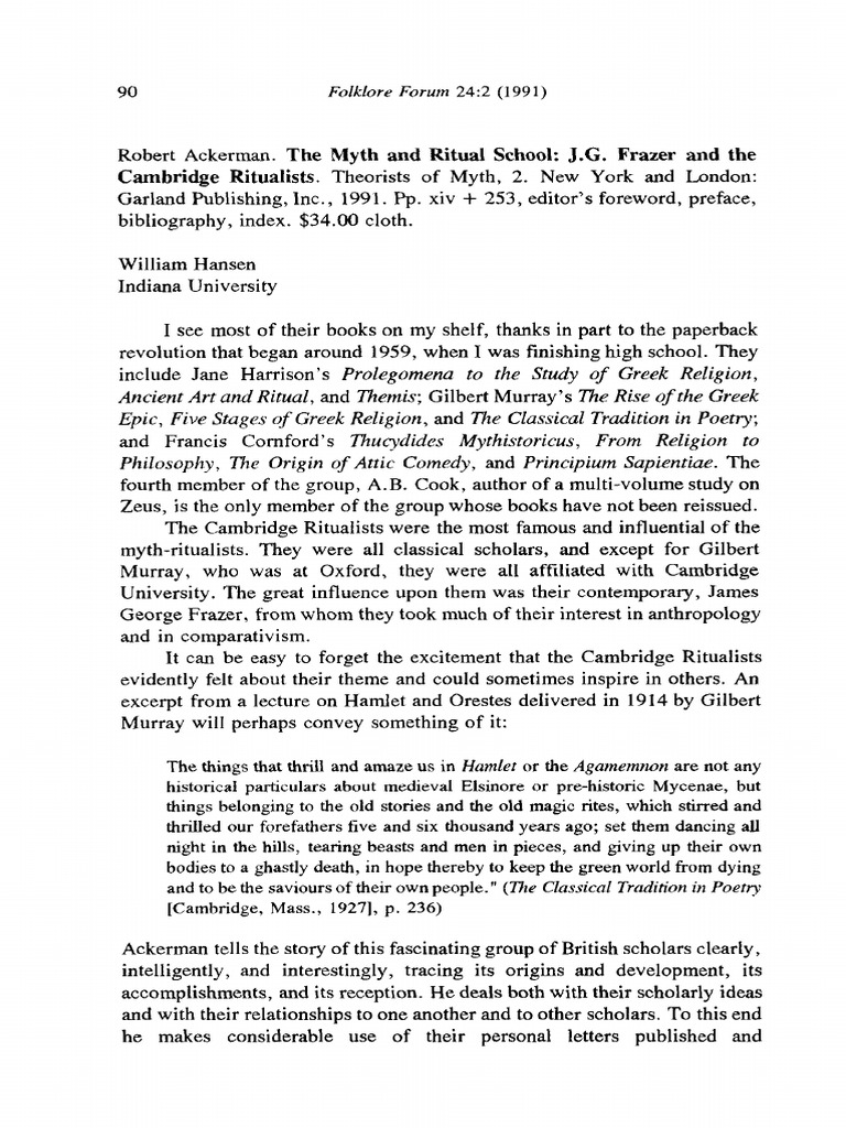 Bookrev ACKERMAN The Myth & Ritual School No 2 | PDF | Greek Mythology ...