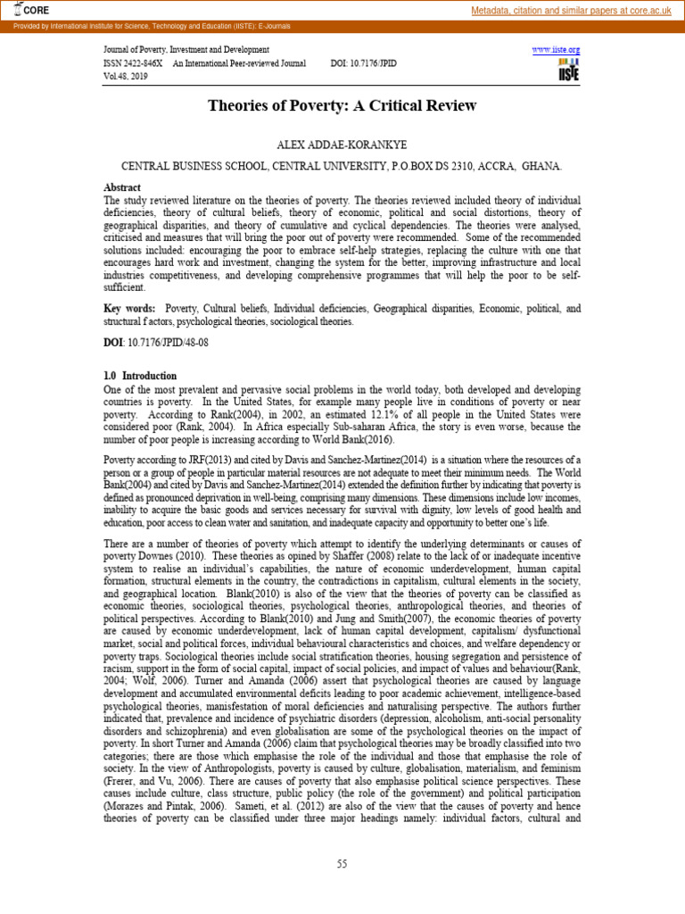 Theories of Poverty: A Critical Review | PDF | Poverty | Poverty ...