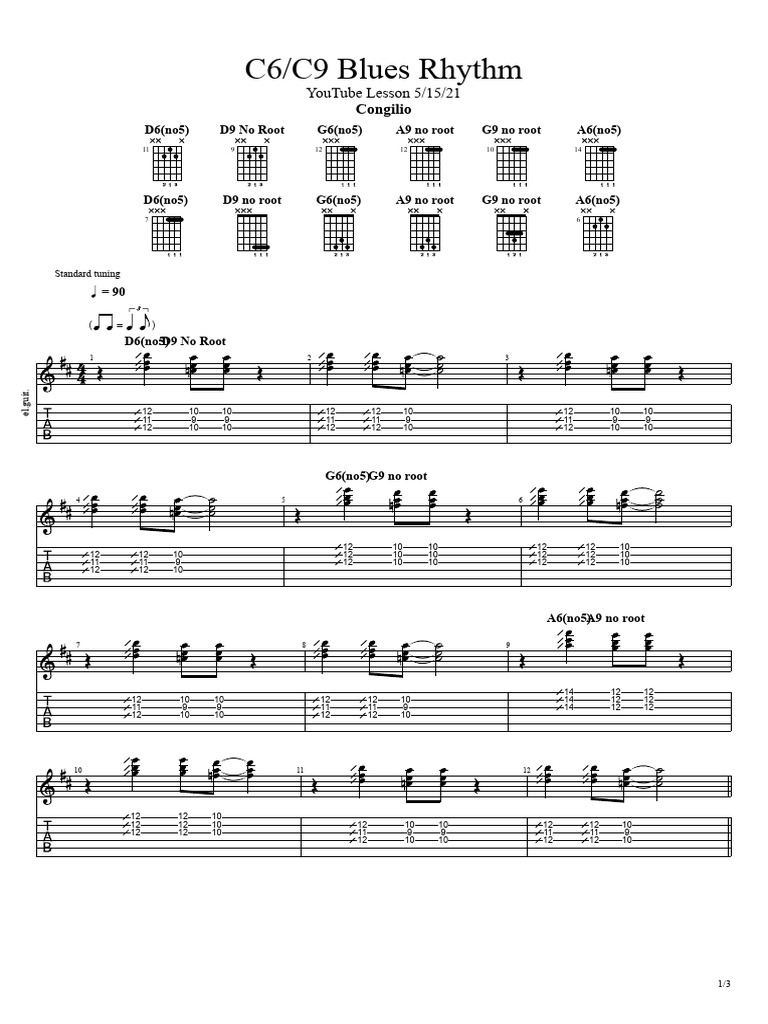 Blues Rhythm Guitar Lesson Intermediate - C6 C9 Blues Rhythm | PDF ...