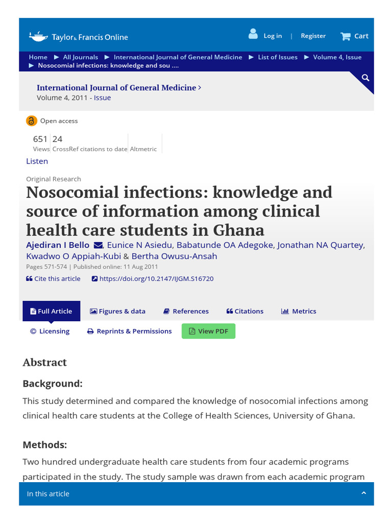 Nosocomial Infections: Knowledge and Source of Information Among Clinical Health Care Students ...