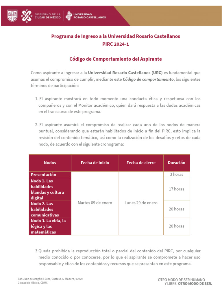 Código de Comportamiento PIRC URC 2024-1 | PDF | Informática