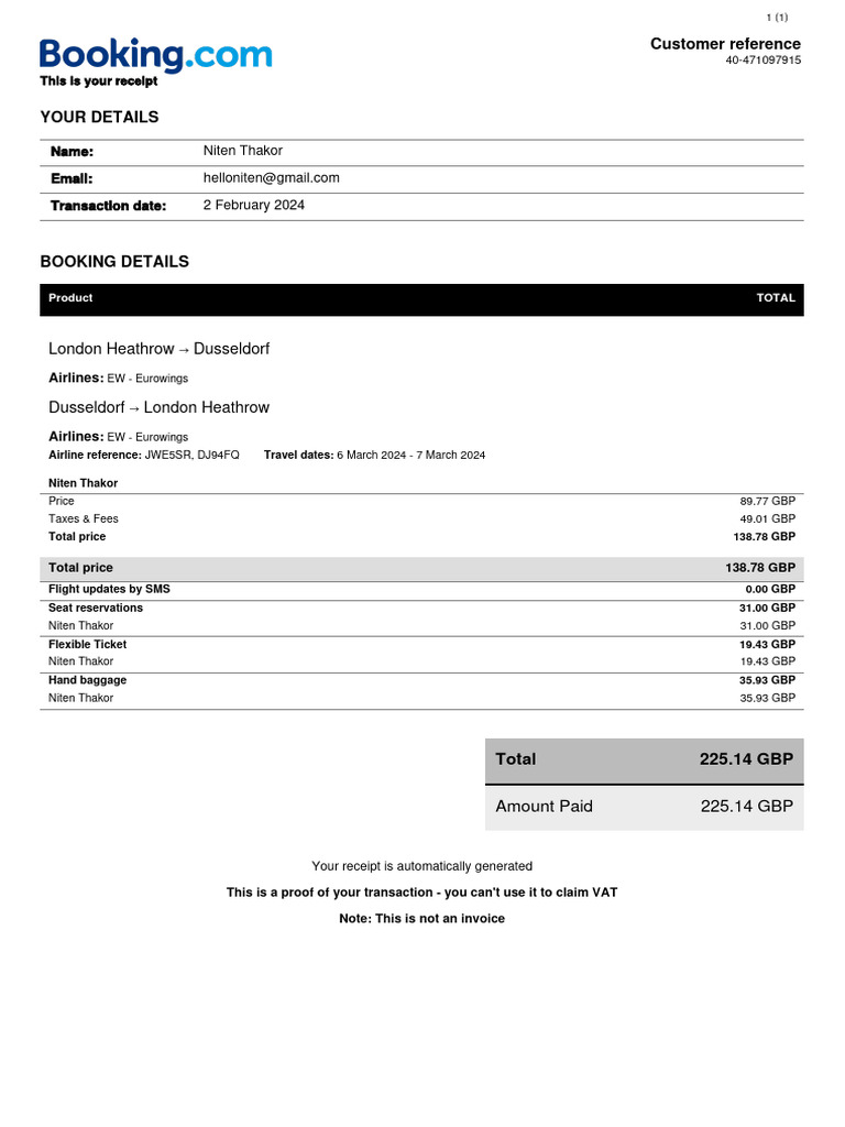 40 471097915 Flight Payment | PDF | Receipt | Trade