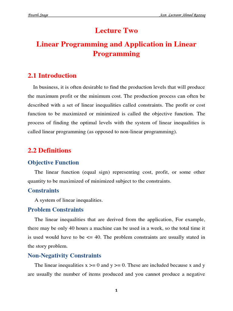 Opt. Lec 2 | PDF | Mathematical Optimization | Linear Programming
