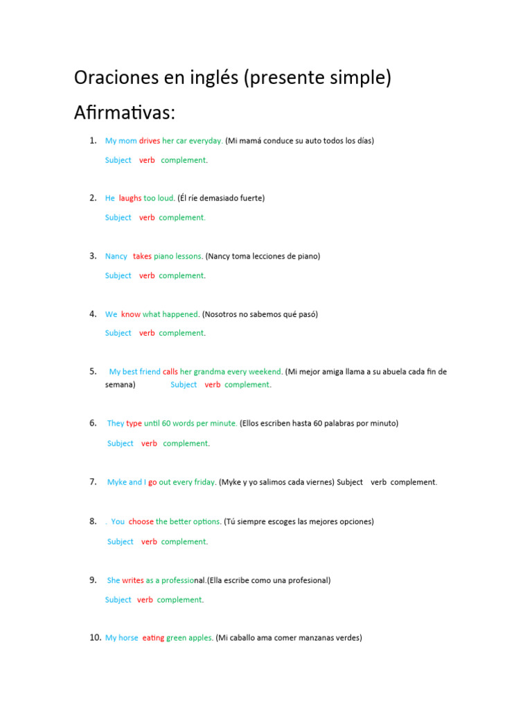 Oraciones en Inglés | PDF | Grammar | Cognitive Science