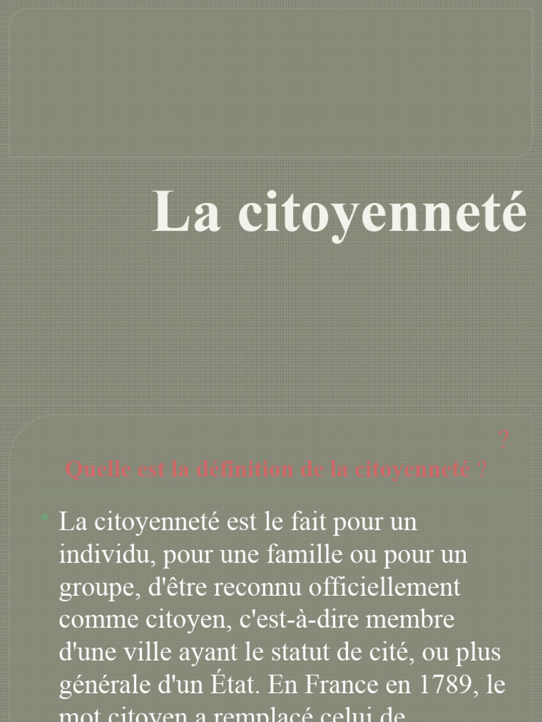 Définition et valeurs de la citoyenneté | PDF