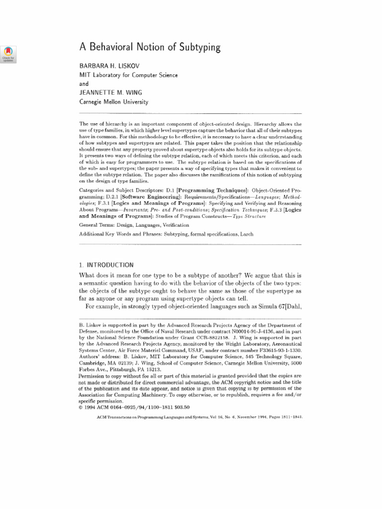 A Behavioral Notion of Subtyping | PDF | Object (Computer Science) | Computer Programming