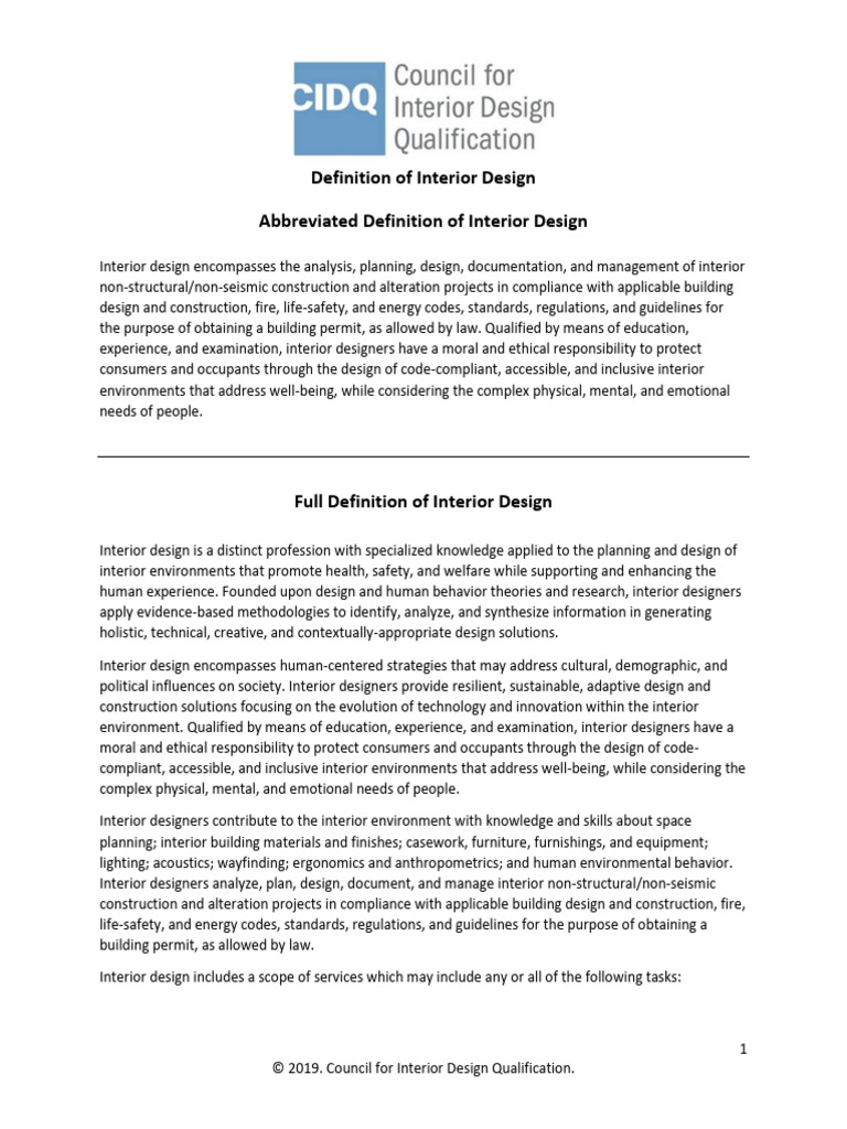 Cidq Definifion of Interior Design | PDF | Interior Design | Design
