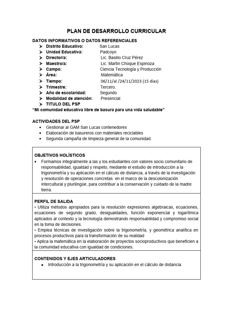 Plan de Desarrollo Curricular | PDF | Ecuaciones | Geometría