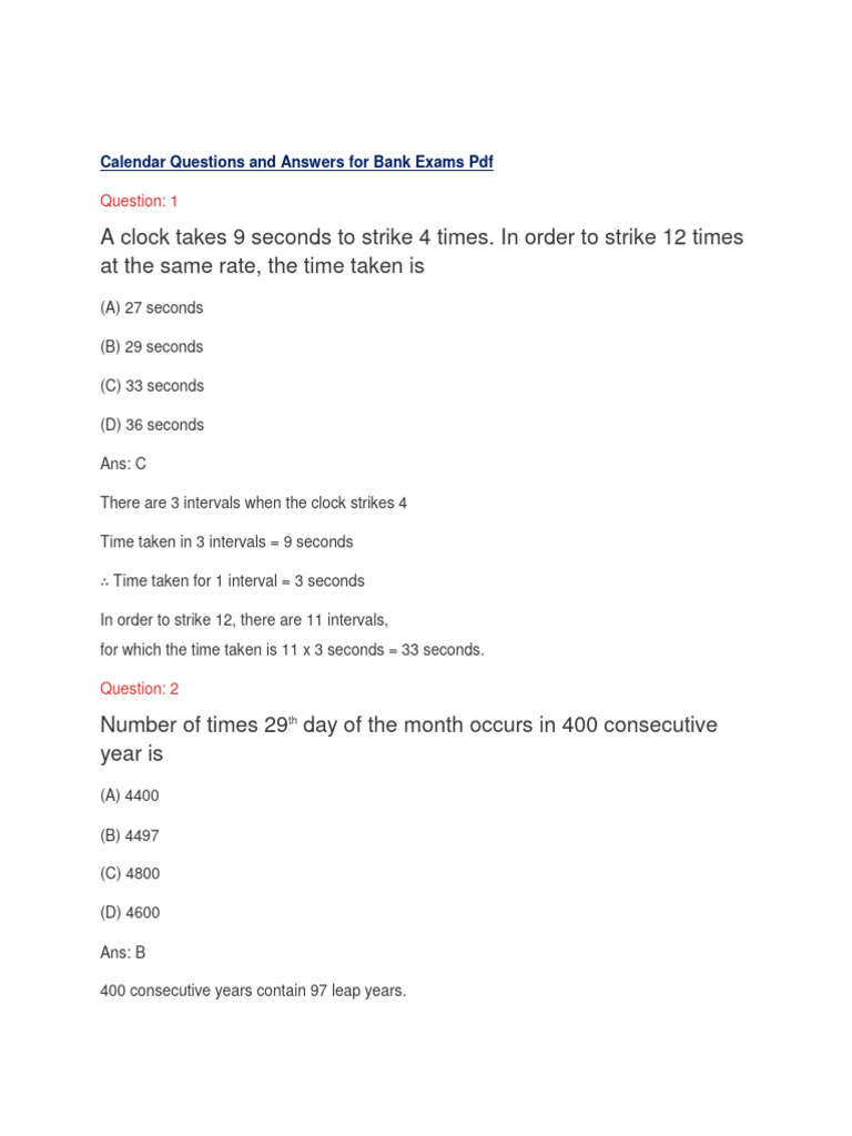 Calendar Reasoning Questions PDF | PDF | Teaching Methods & Materials